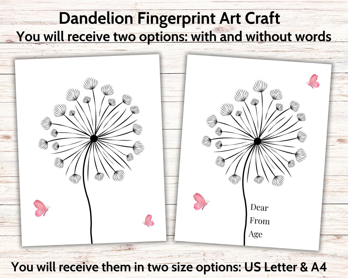 Dandelion Fingerprint Art Printable, Fingerprint Craft Keepsake ...