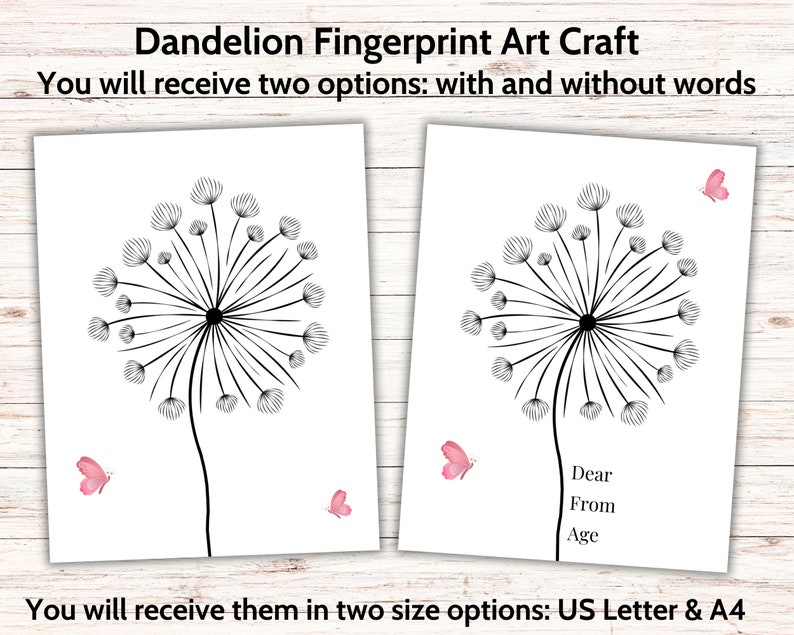 Dandelion Fingerprint Art Printable, Fingerprint Craft Keepsake ...