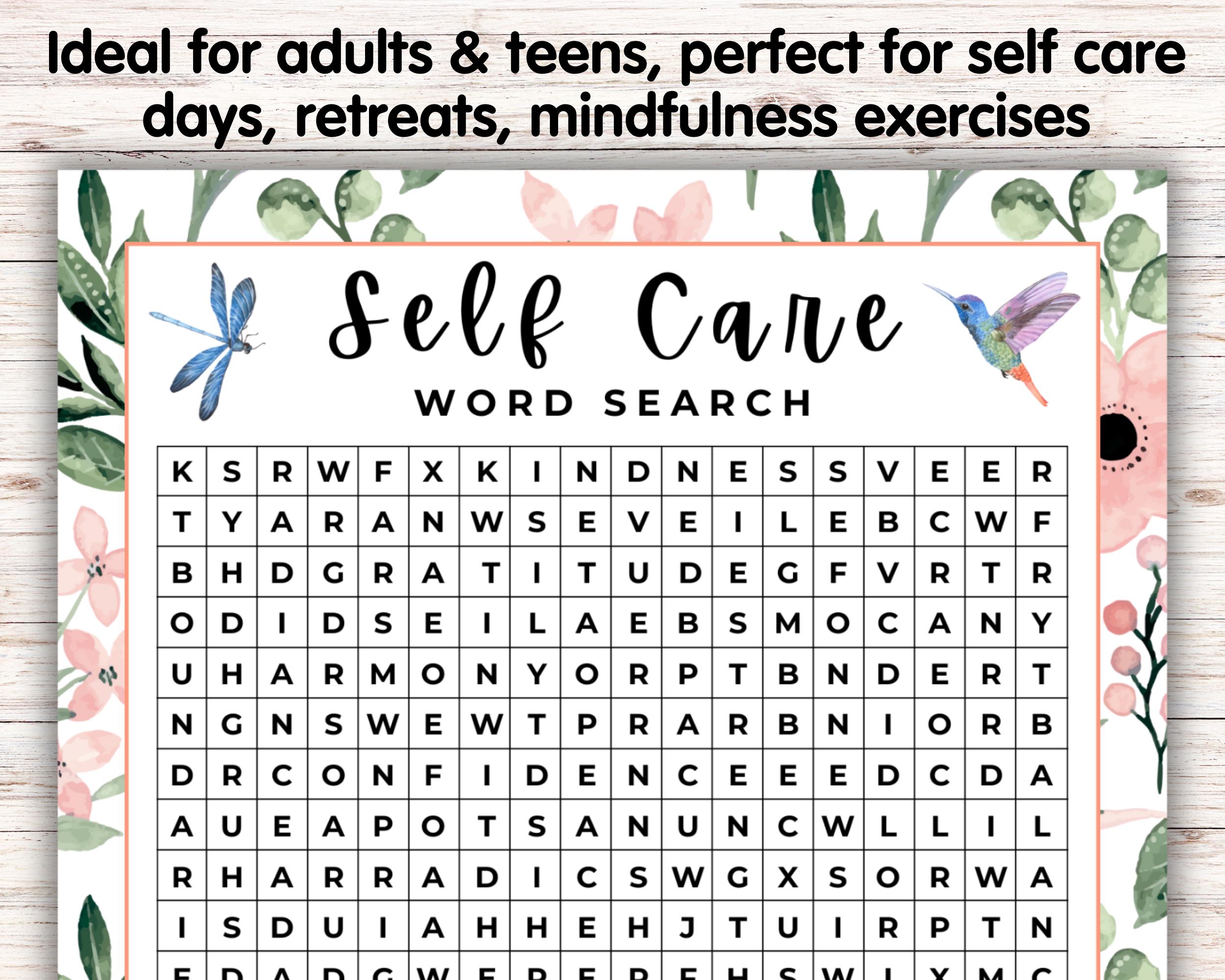 Self Care Word Search Printable, Mindfulness Self Love Activity, Women ...