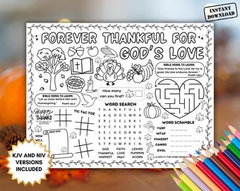Thanksgiving Bible Activity Placemat, Sunday School Coloring Printable ...