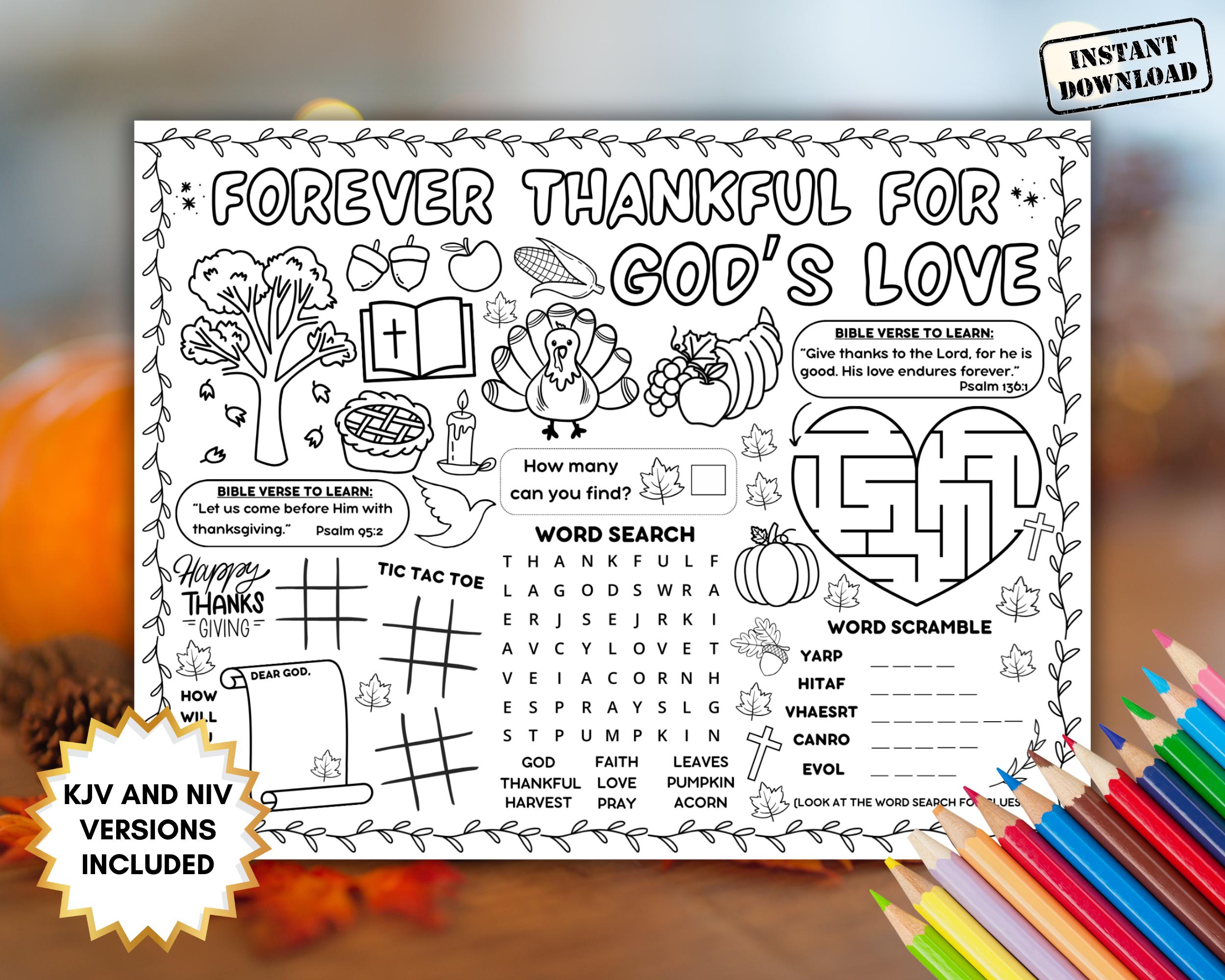 Thanksgiving Bible Activity Placemat, Sunday School Coloring Printable ...