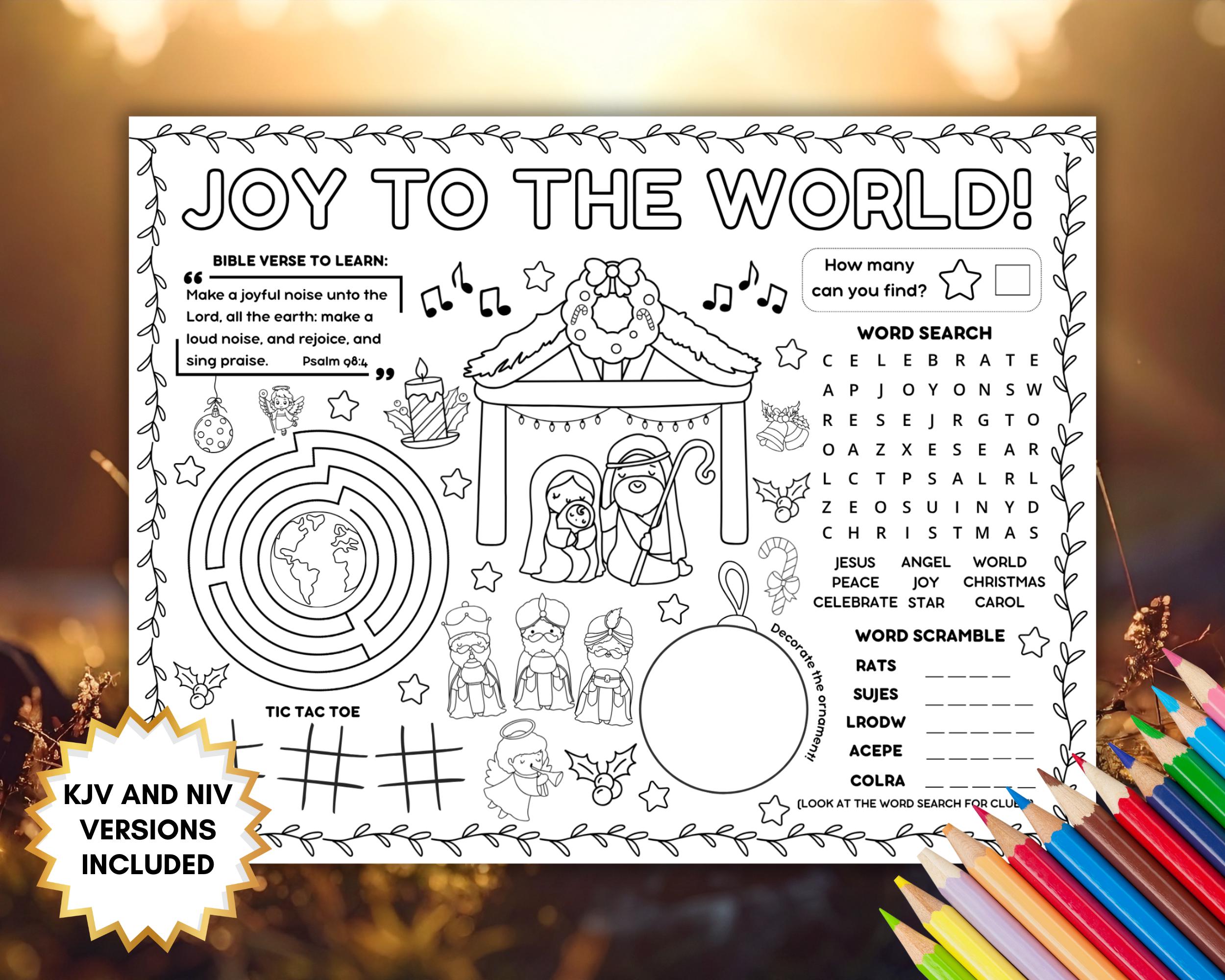 Joy to the World Activity Placemat, Christian Christmas Coloring Page ...