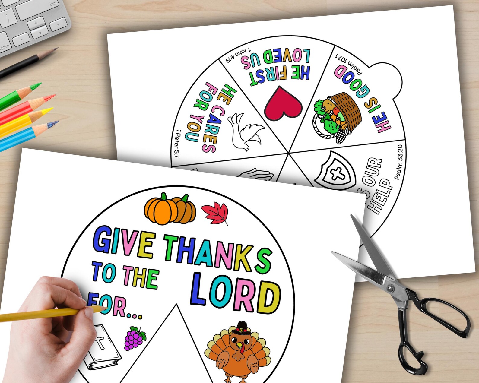 Thanksgiving Bible Coloring Wheel Craft, Give Thanks to the Lord ...