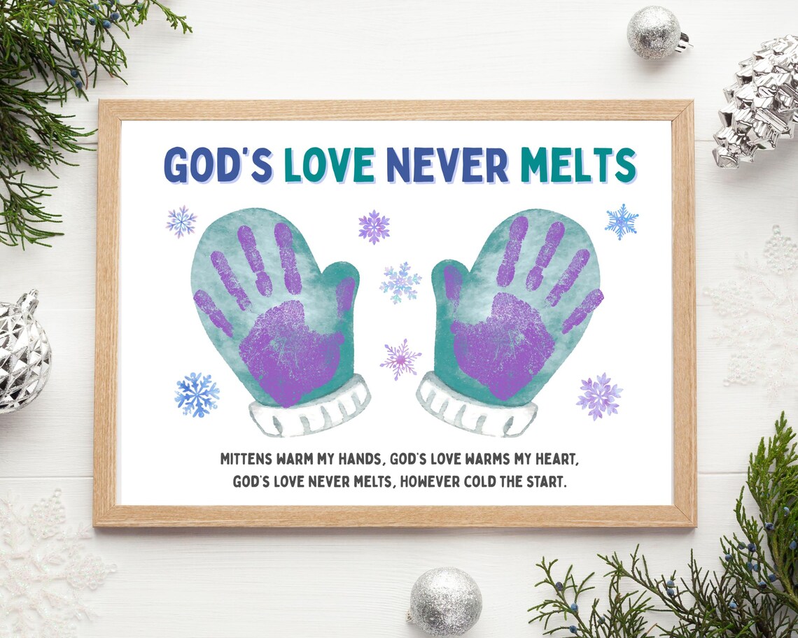 Christian Winter Mittens Handprint Craft, Sunday School Keepsake Art ...