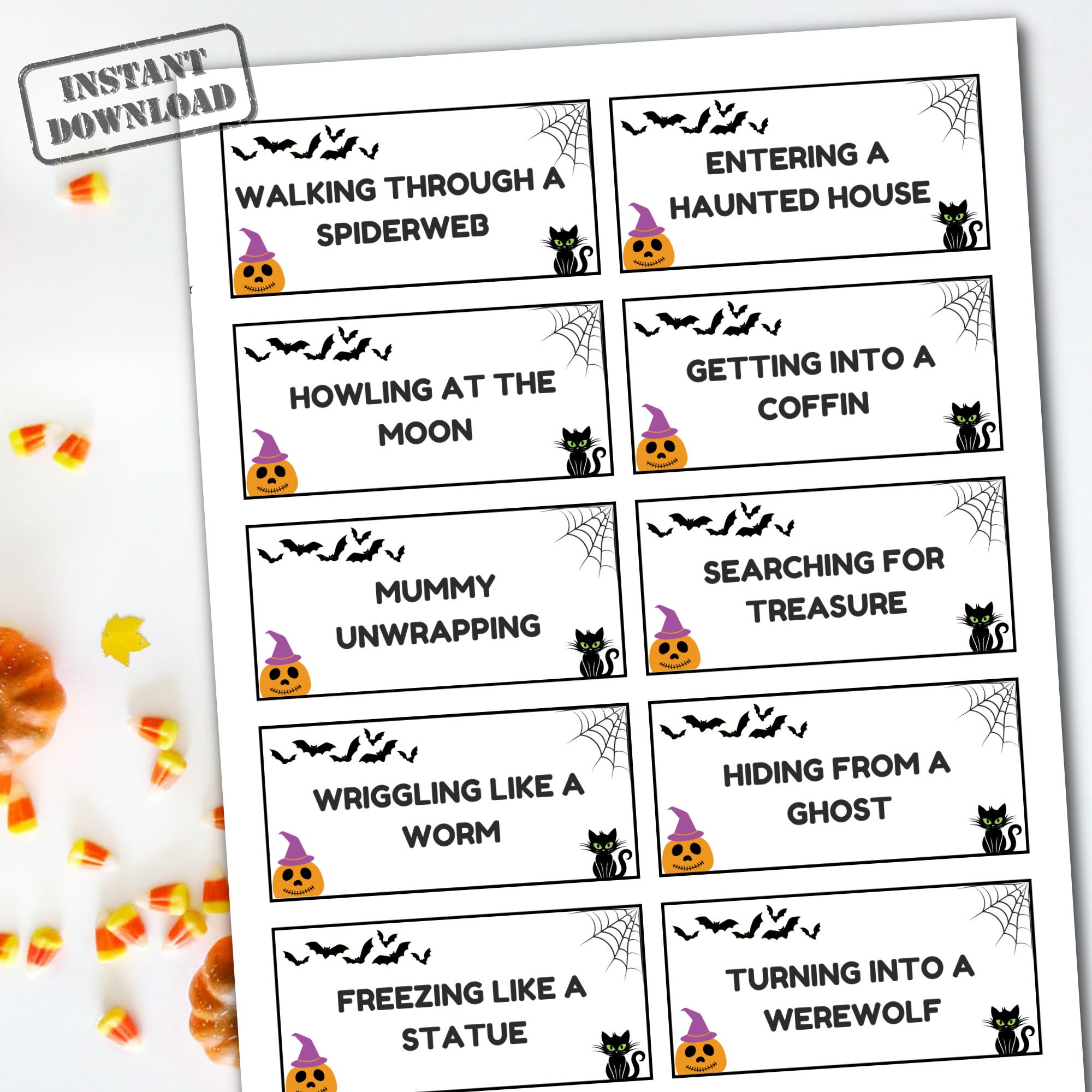 Halloween Charades Game, Halloween Party Game for Kids or Adult Teams ...