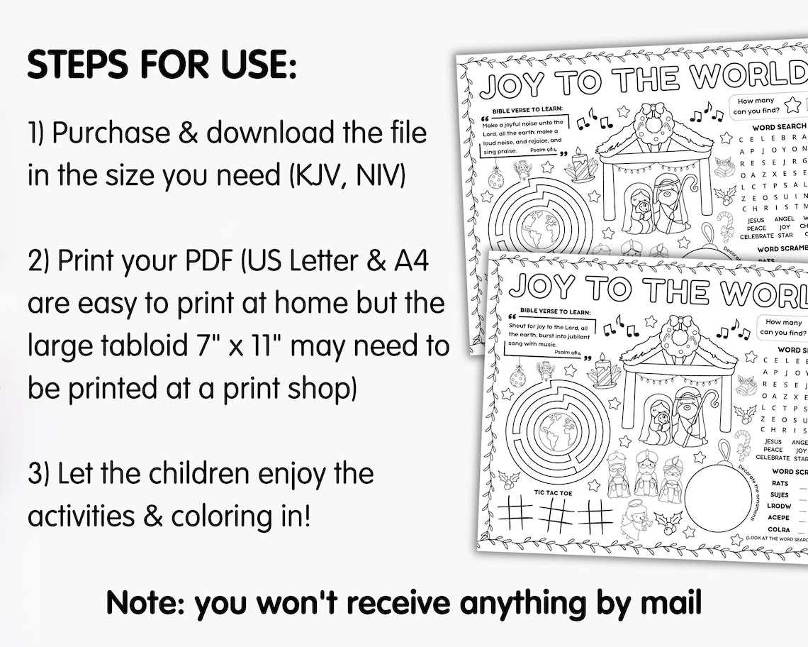 Joy to the World Activity Placemat, Christian Christmas Coloring Page ...