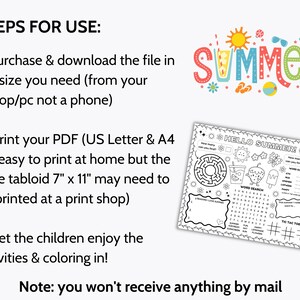 Summer Games Activity Placemat Printable, Summer Party Craft Coloring ...