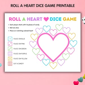 Valentines Roll a Heart Game, Valentines Party Game, Valentines Candy ...