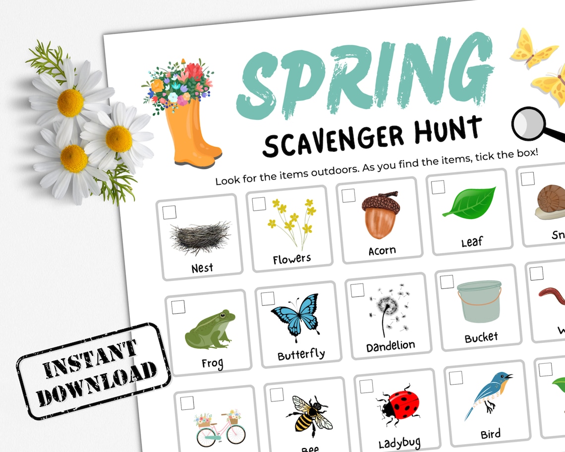 Spring Scavenger Hunt, Outdoor Season Treasure Hunt Printable, Nature ...