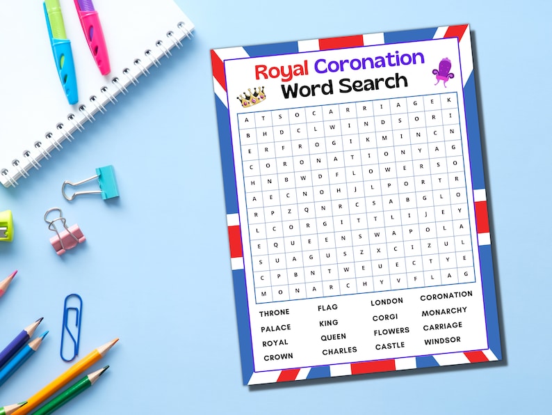Coronation Word Search Royal Coronation Word Find King's - Etsy UK