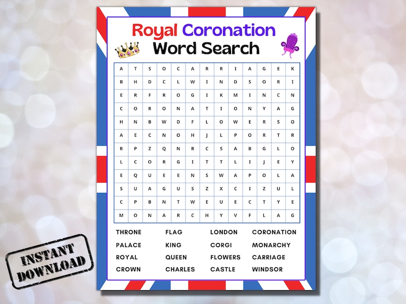 Coronation Word Search Royal Coronation Word Find King's - Etsy UK