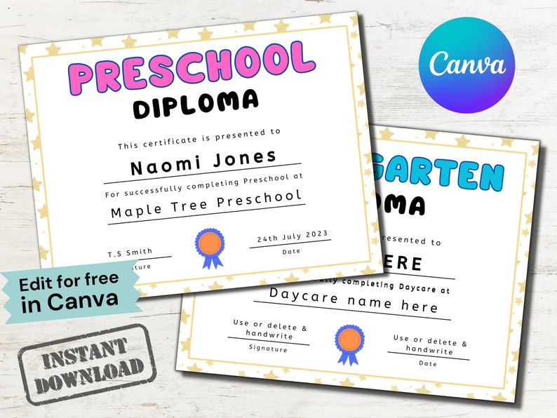 Editable Preschool Diploma Daycare Graduation Daycare - Etsy UK
