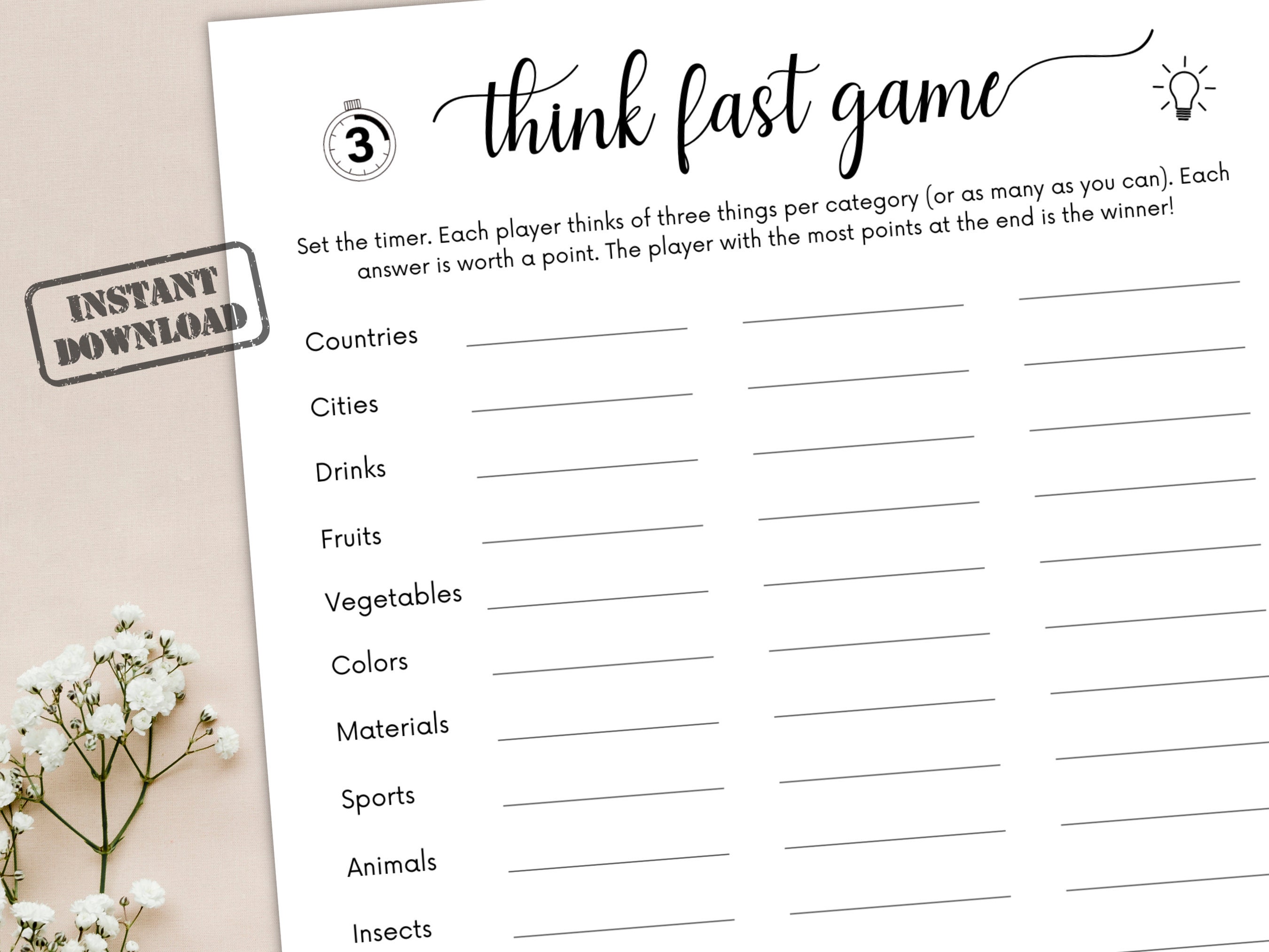 Think Fast Game, Teambuilding Office Party Game Icebreaker, Family ...