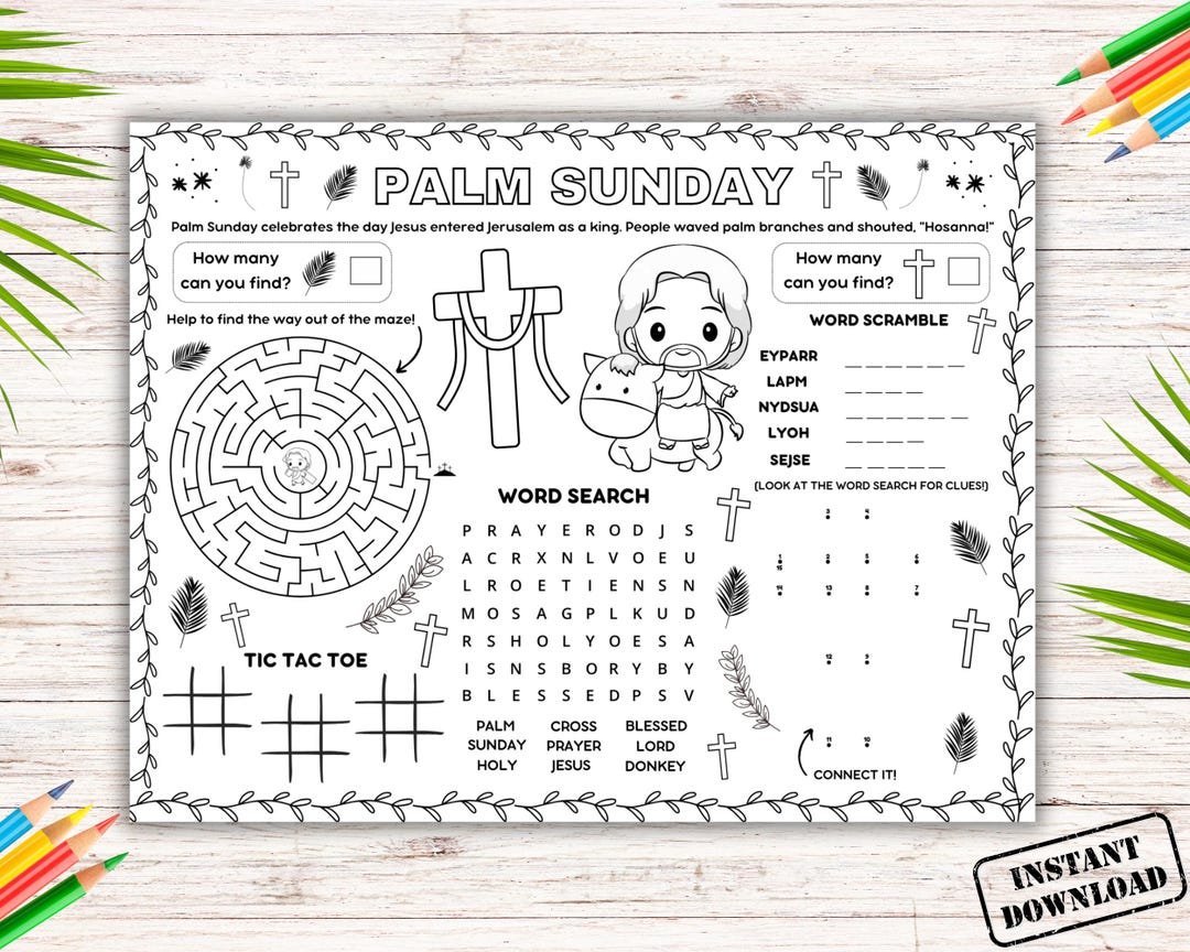 Palm Sunday Activity Placemat, Holy Week Bible Sunday School Activity ...