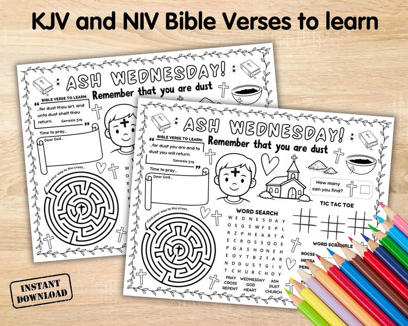 Ash Wednesday Activity Placemat, Christian Bible Coloring Page ...