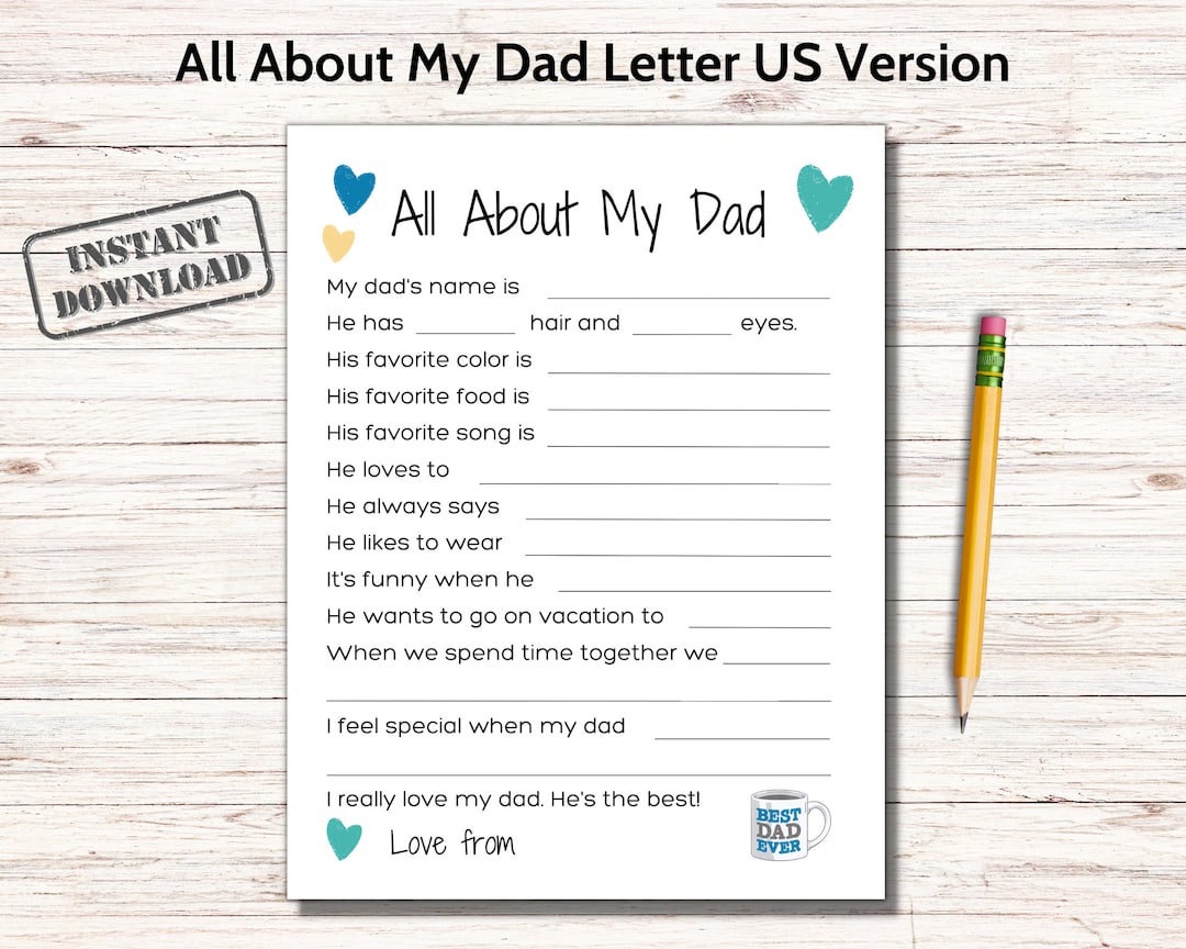 All About My Dad Letter, Dad Appreciation Quiz, Letter to Dad Printable ...