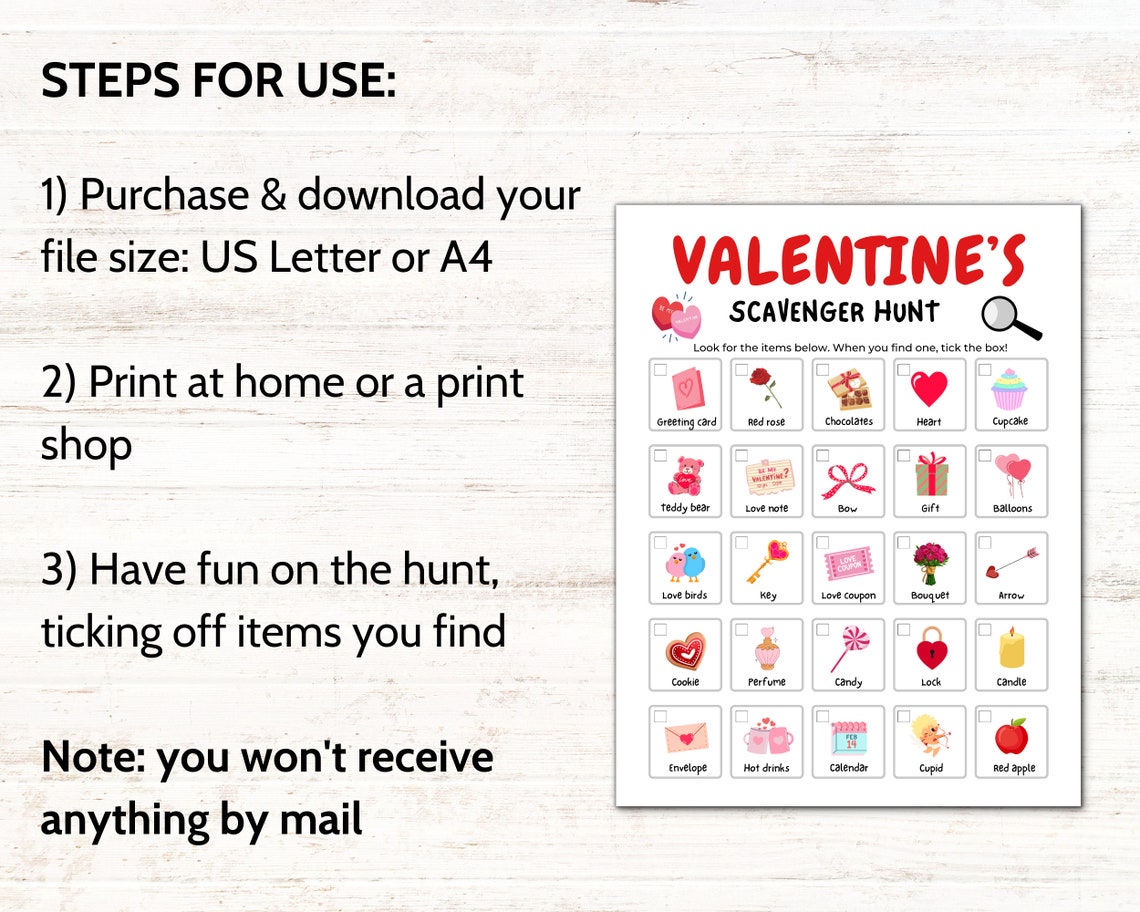 Valentine's Day Scavenger Hunt Printable, Happy Valentines Party Game ...