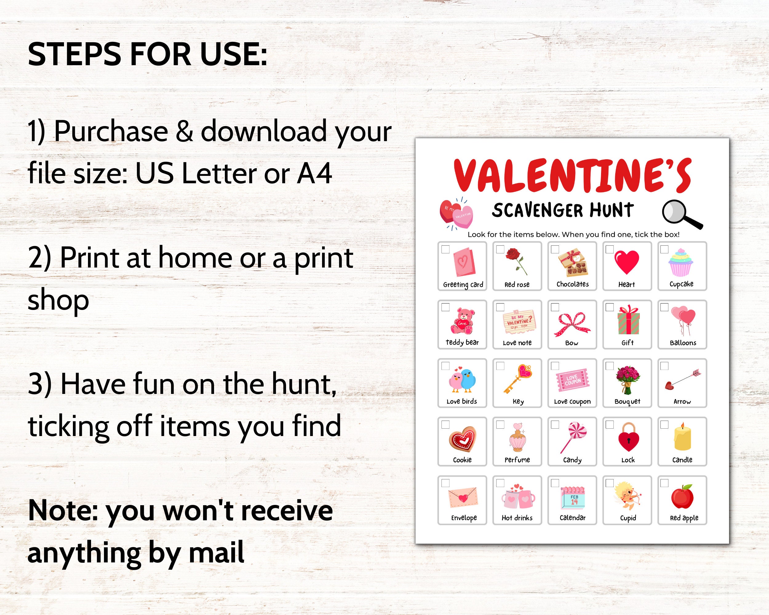 Valentine's Day Scavenger Hunt Printable, Happy Valentines Party Game ...
