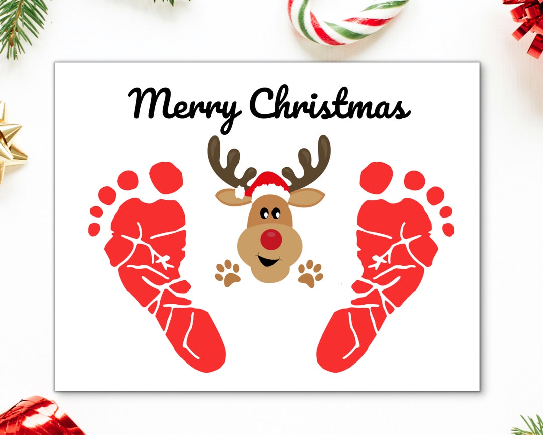 Christmas Reindeer Footprint Craft Printable, Baby First Xmas Keepsake ...