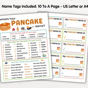 What's Your Pancake Name Game, Pancake Day Game Breakfast Party, Shrove ...