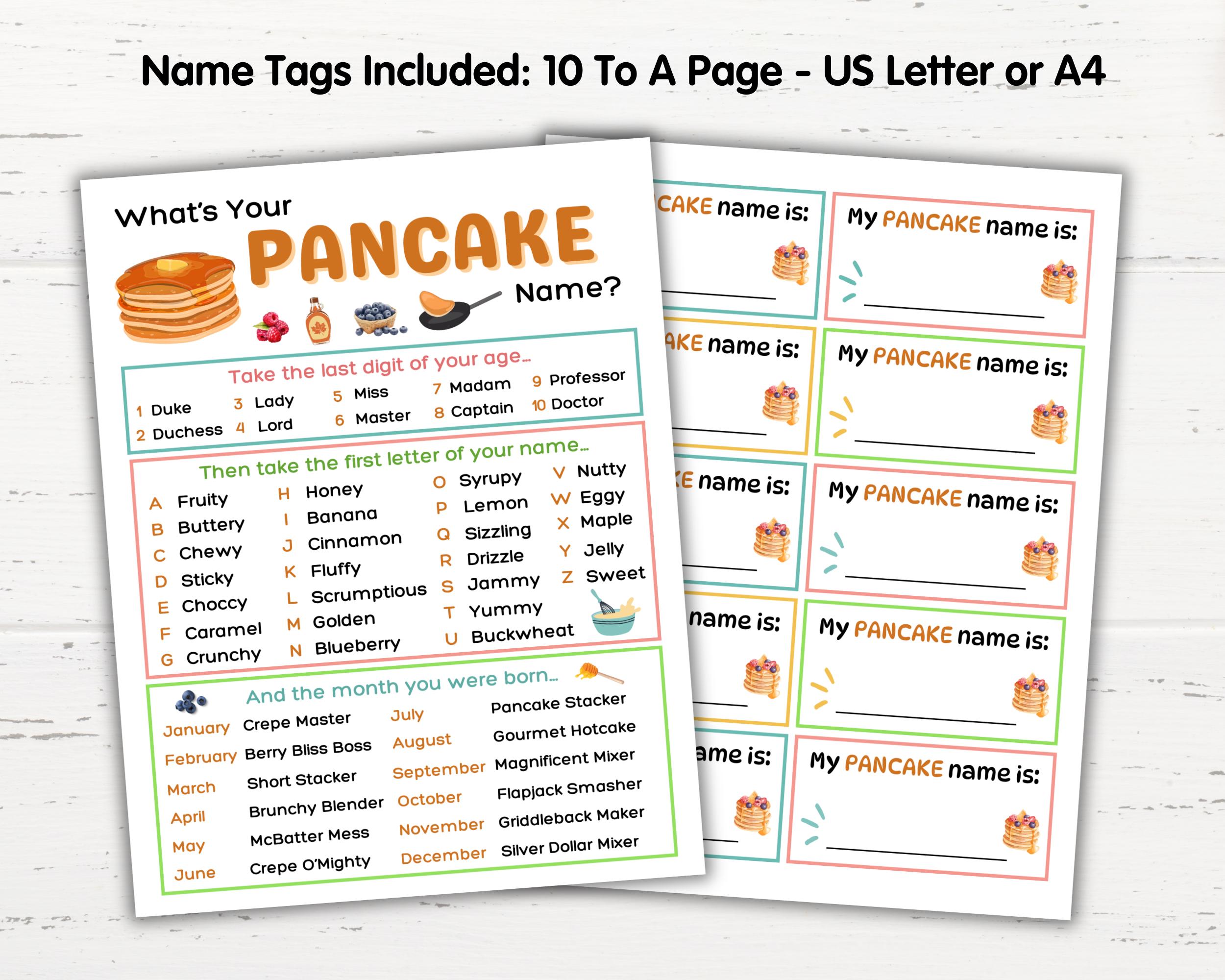 What's Your Pancake Name Game, Pancake Day Game Breakfast Party, Shrove ...