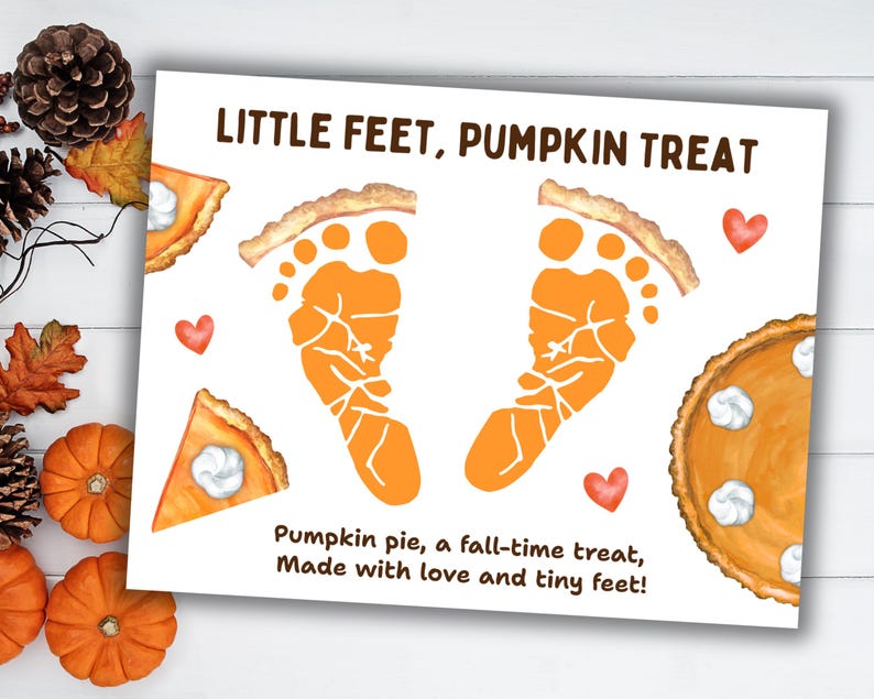 Pumpkin Pie Footprint Craft, Fall Keepsake Printable, Thanksgiving ...