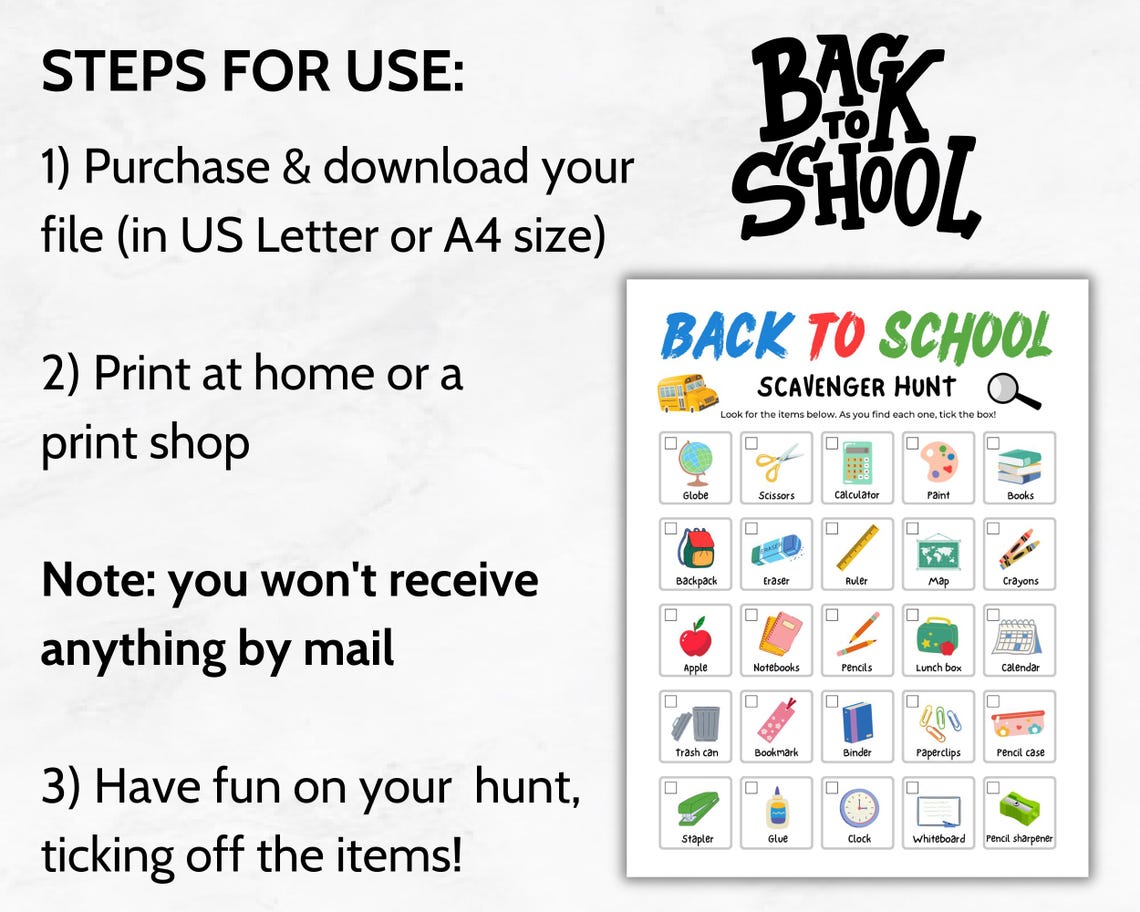 Back to School Scavenger Hunt, Classroom Treasure Hunt, School Games ...