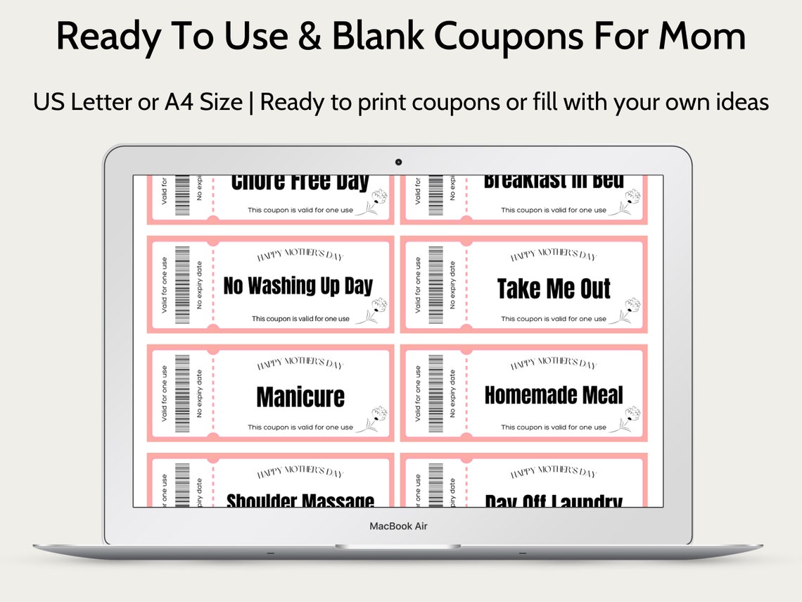 Editable Mothers Day Coupons Printable, Mom Coupon Book Template ...