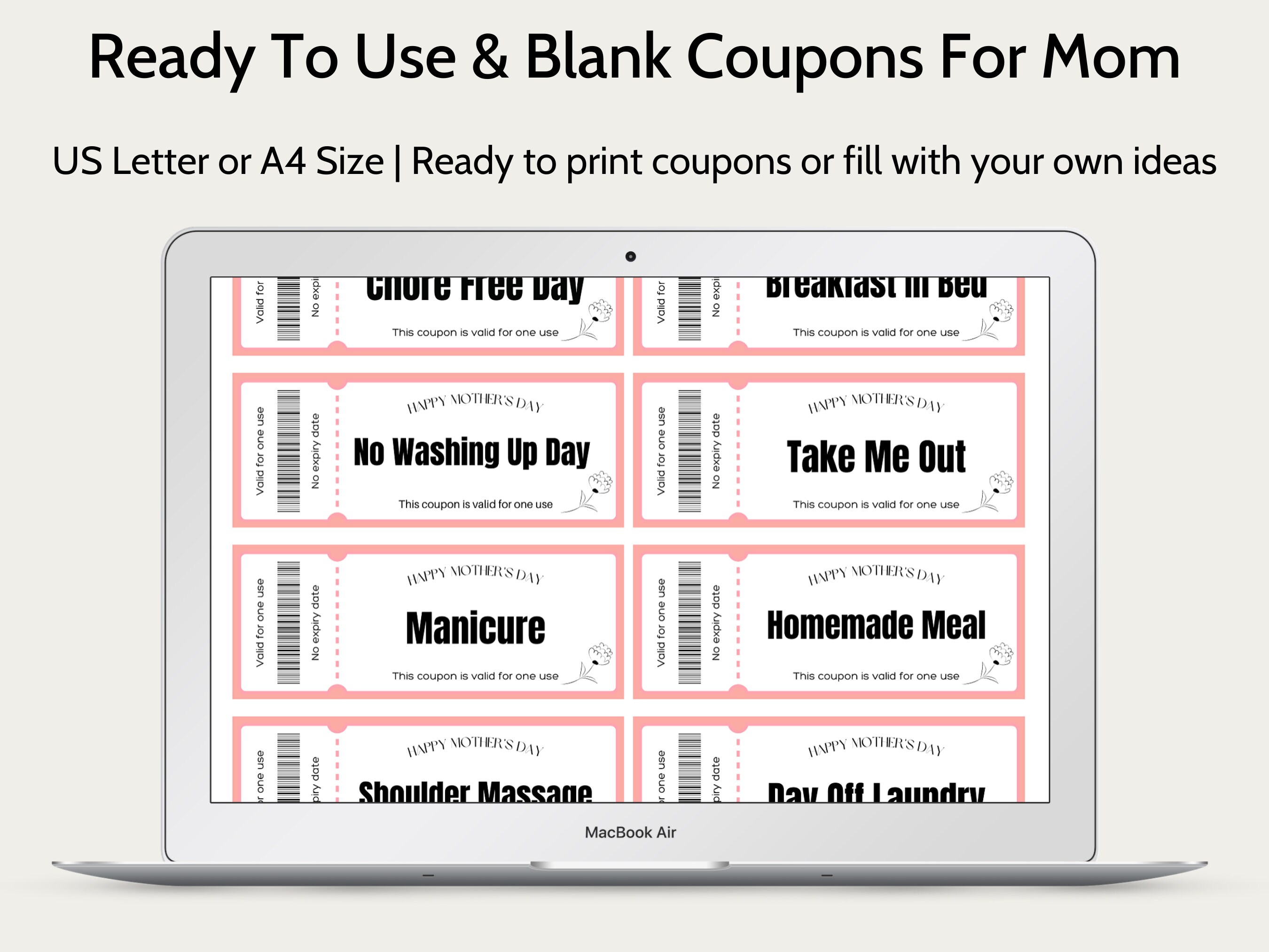 Editable Mothers Day Coupons Printable, Mom Coupon Book Template ...