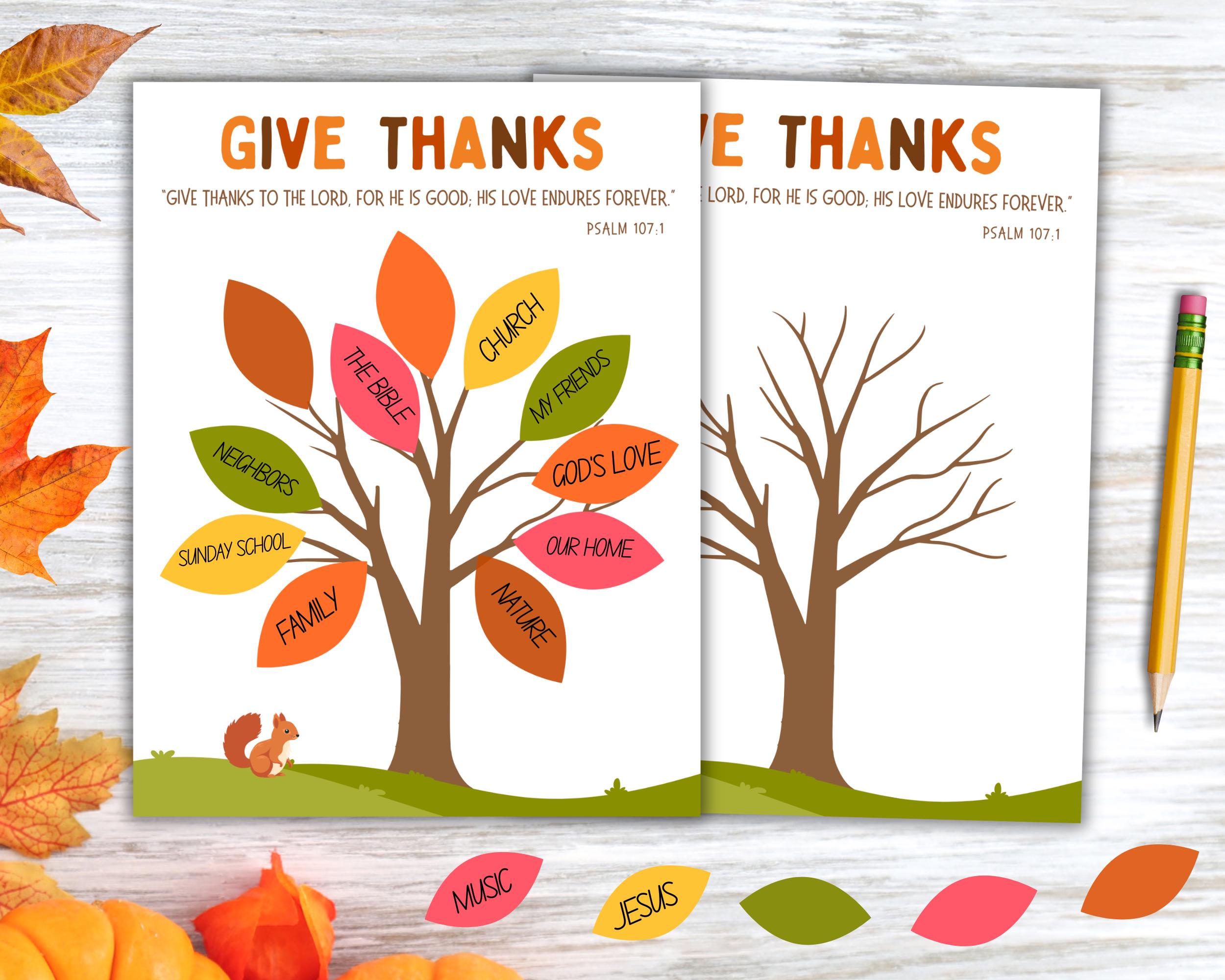Thankful Tree Bible Verse Craft Printable, Christian Gratitude Leaves ...