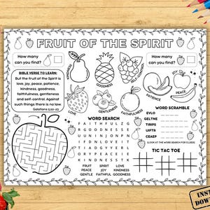 Fruit of the Spirit Activity Placemat, Sunday School Coloring Printable ...