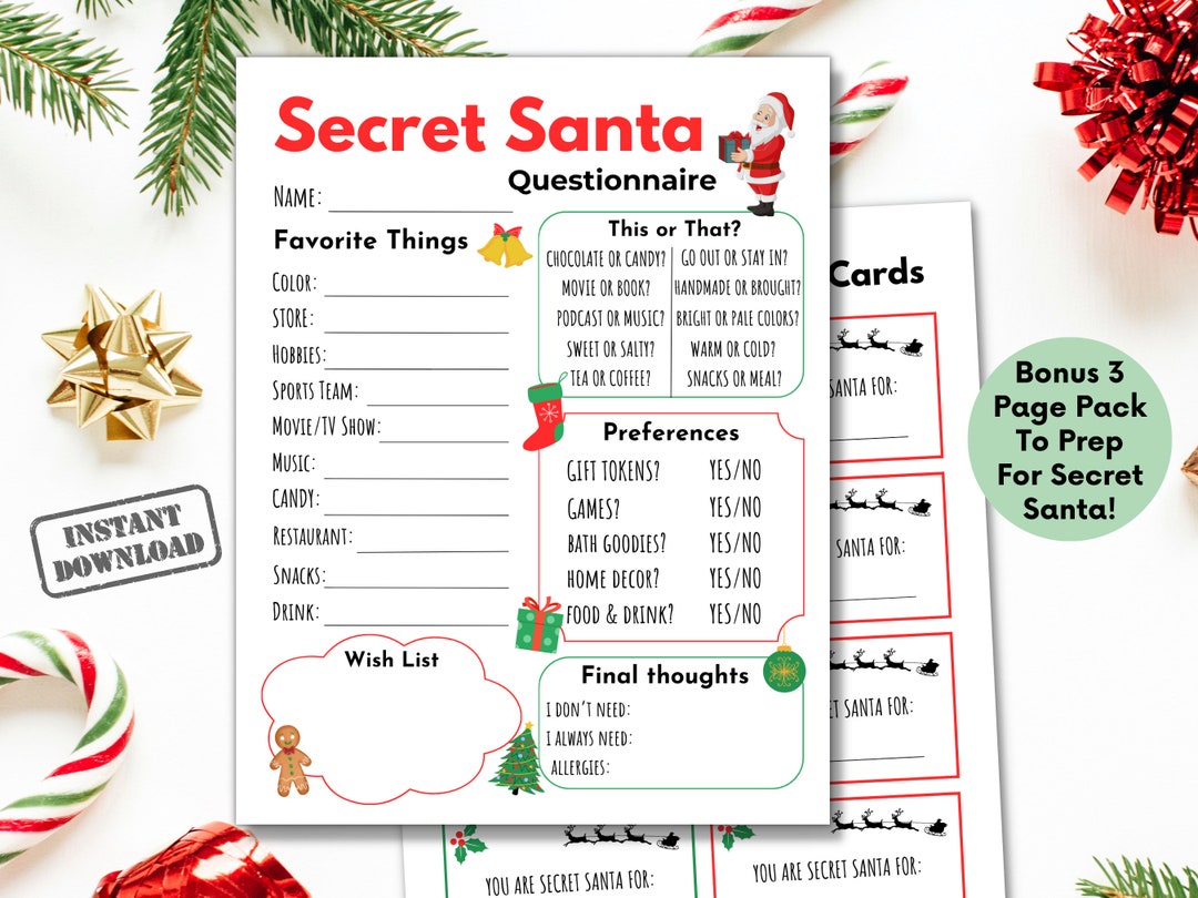 Secret Santa Questionnaire, Secret Santa Gift Exchange for Coworkers ...