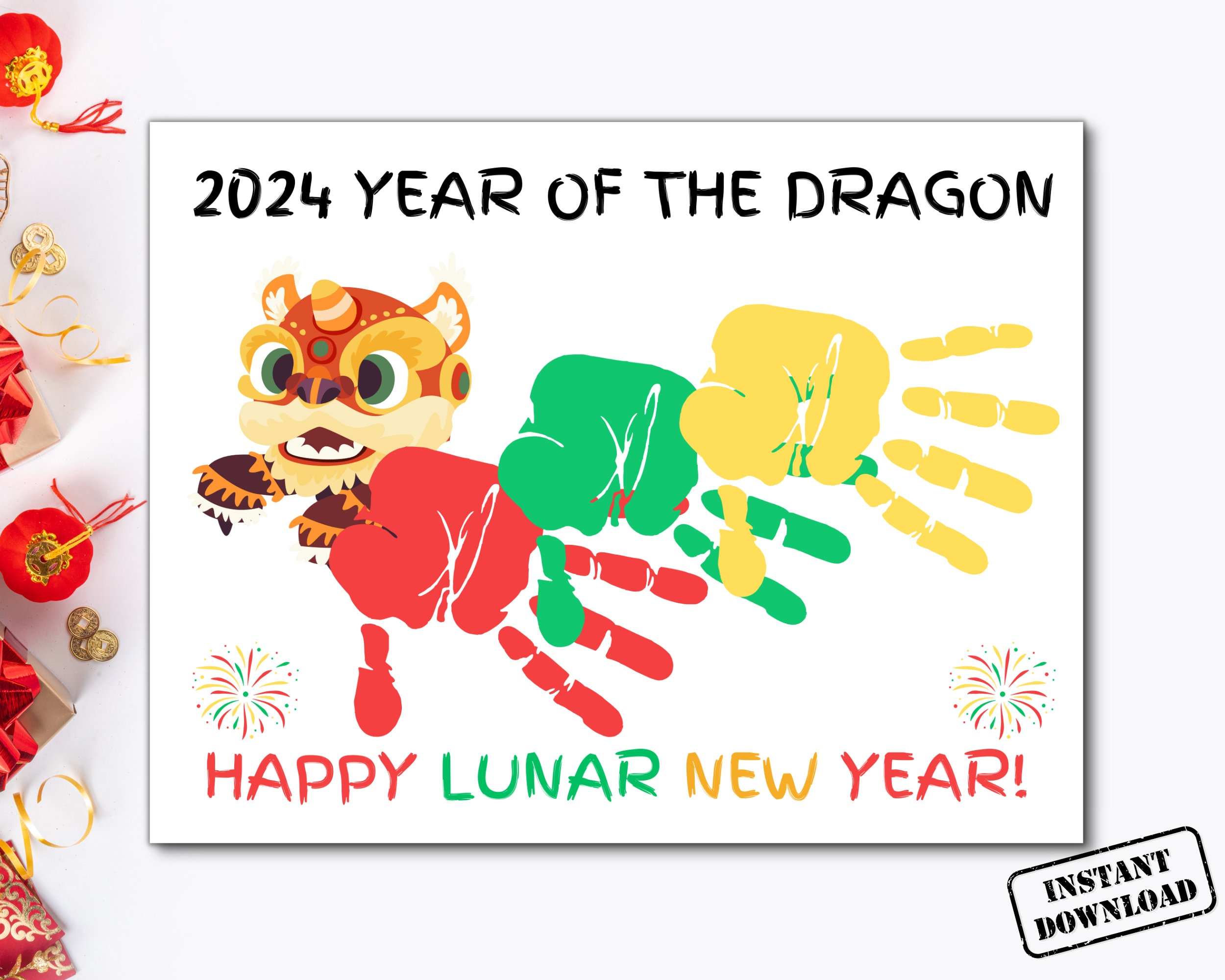 Lunar New Year Handprint Craft, 2024 Year of the Dragon DIY Art Project ...