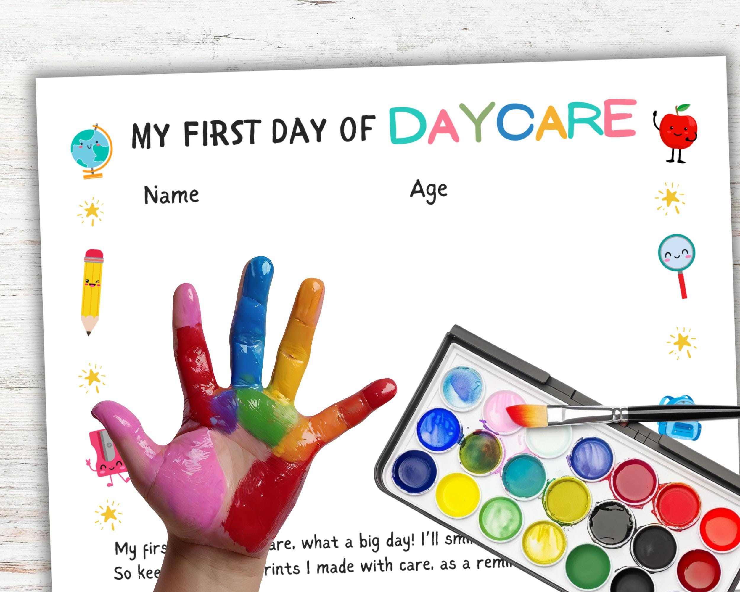 First Day of Daycare Handprint Art, Starting Daycare Poem Keepsake ...