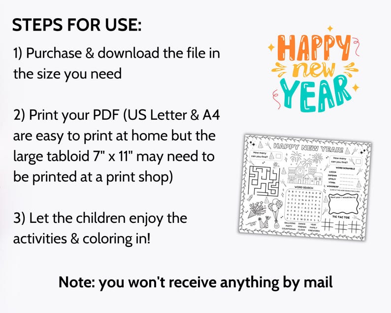Happy New Year Activity Placemat Printable, New Years Eve Craft ...