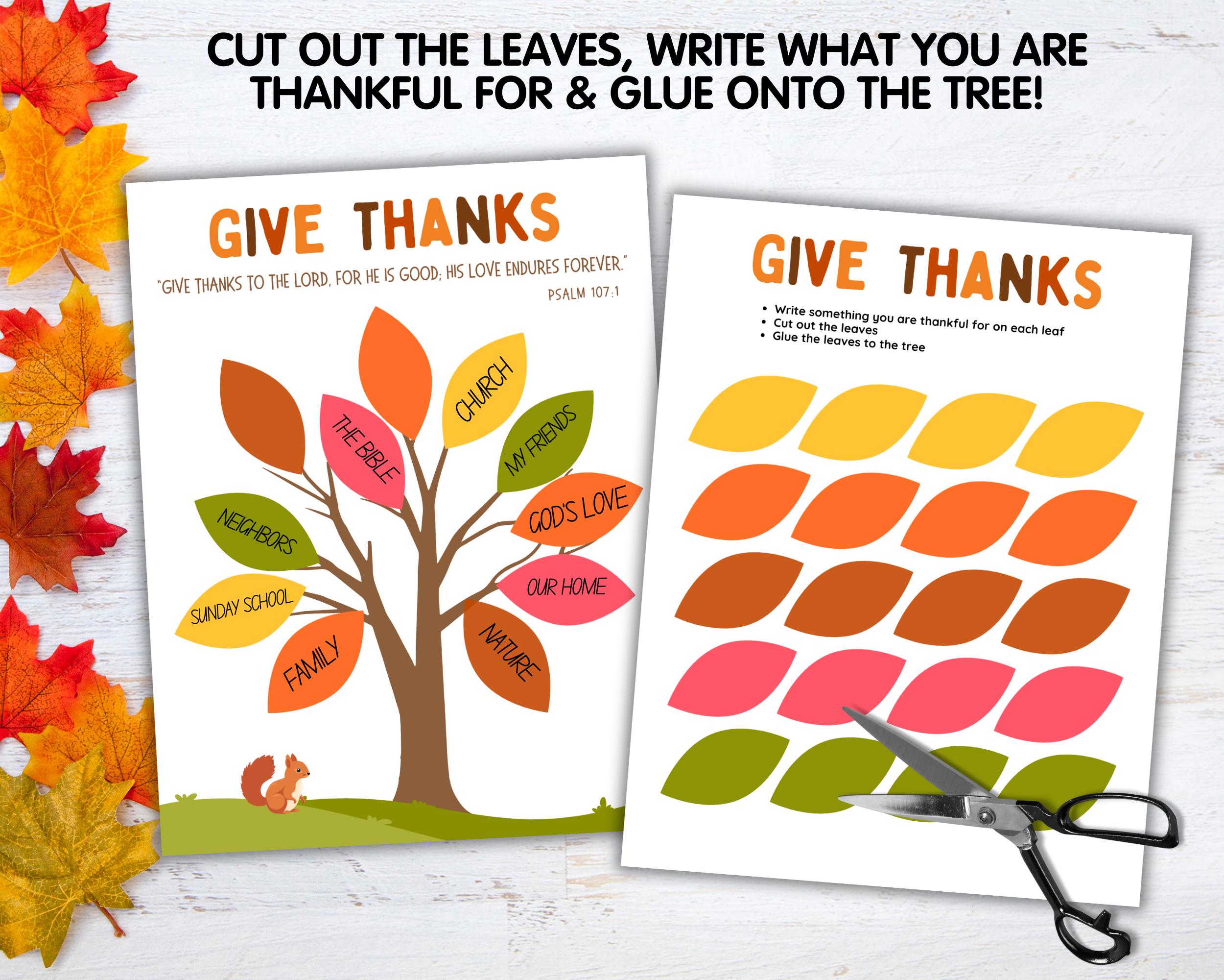 Thankful Tree Bible Verse Craft Printable, Christian Gratitude Leaves ...