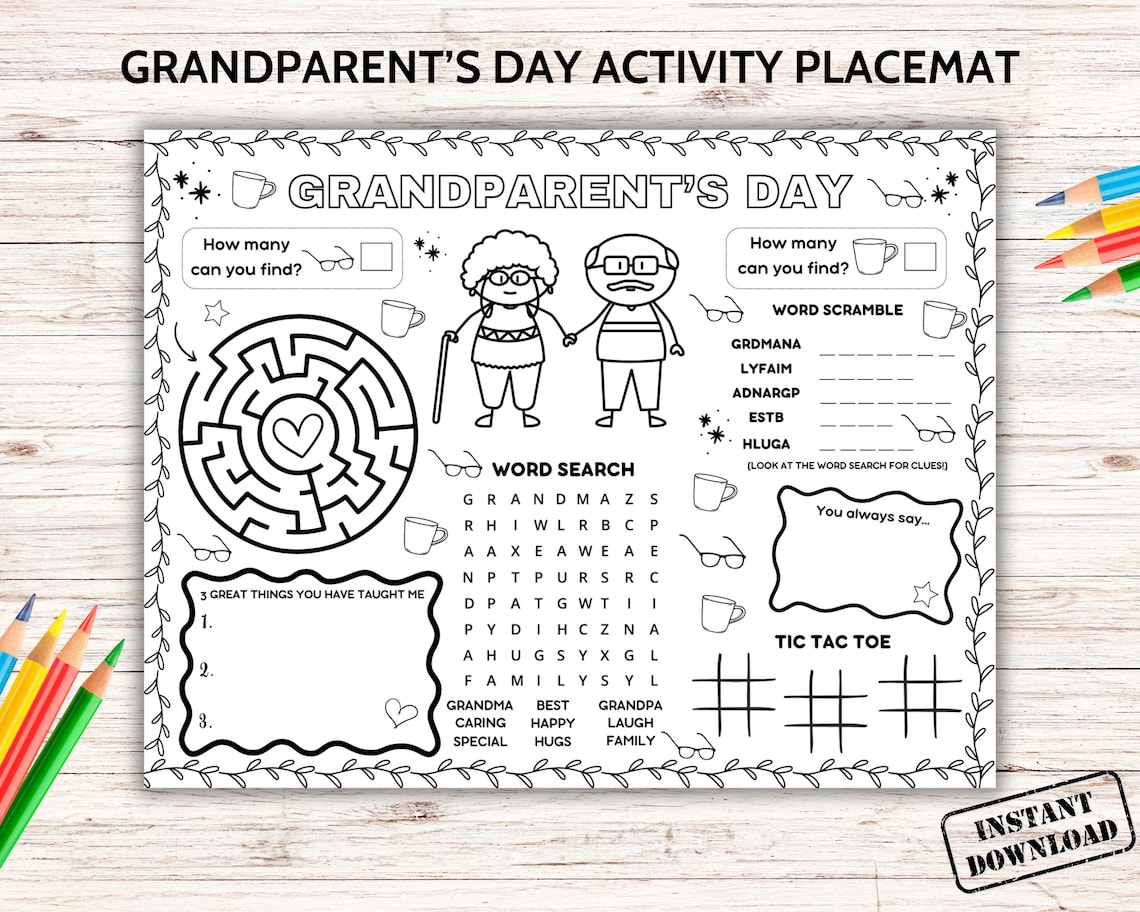 Happy Grandparents Day Activity Placemat Printable, Grandma Craft ...
