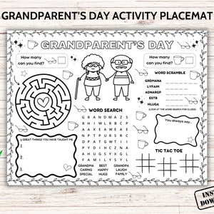 Happy Grandparents Day Activity Placemat Printable, Grandma Craft ...