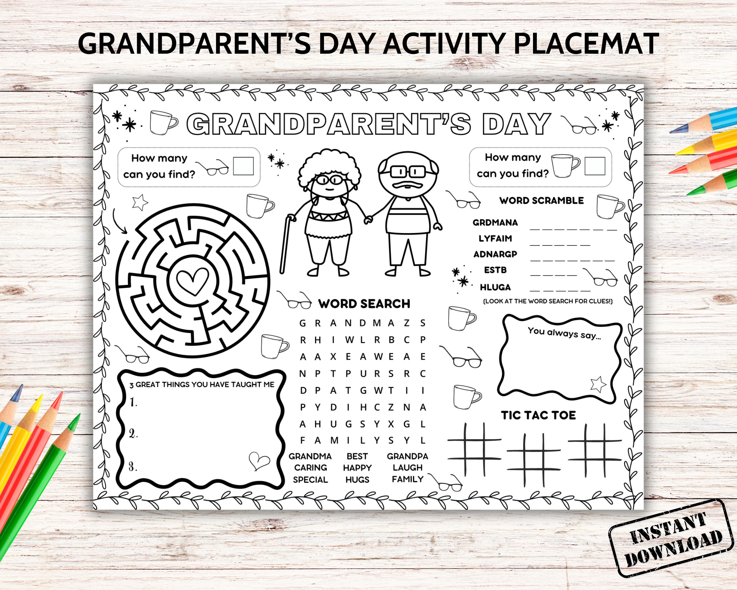Happy Grandparents Day Activity Placemat Printable, Grandma Craft ...