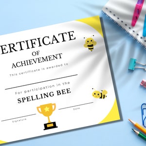 Spelling Bee Certificate Printable, Spelling Bee, Spelling Award ...