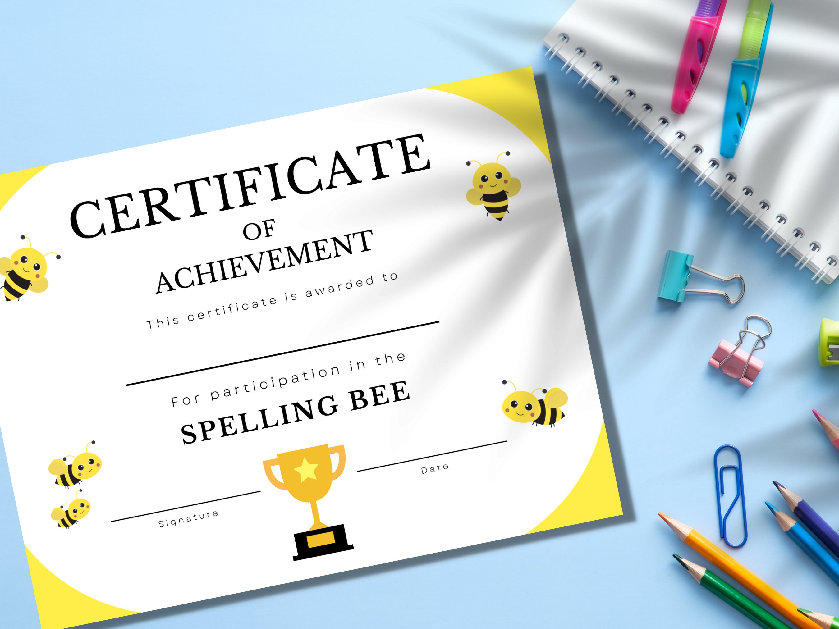 Spelling Bee Certificate Printable, Spelling Bee, Spelling Award ...