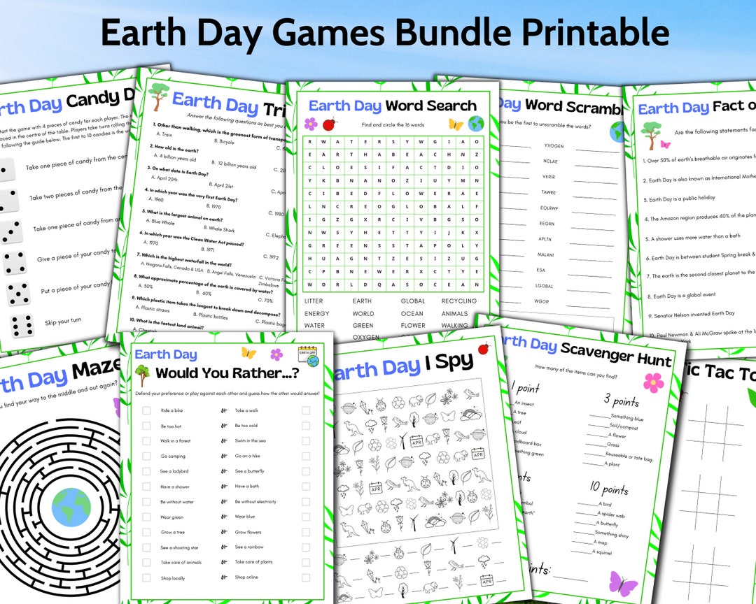 Earth Day Games Bundle Printable, Environmental Nature Theme Activities ...