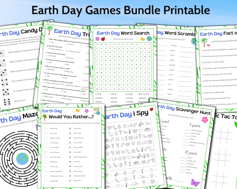 Earth Day Games Bundle Printable, Environmental Nature Theme Activities ...