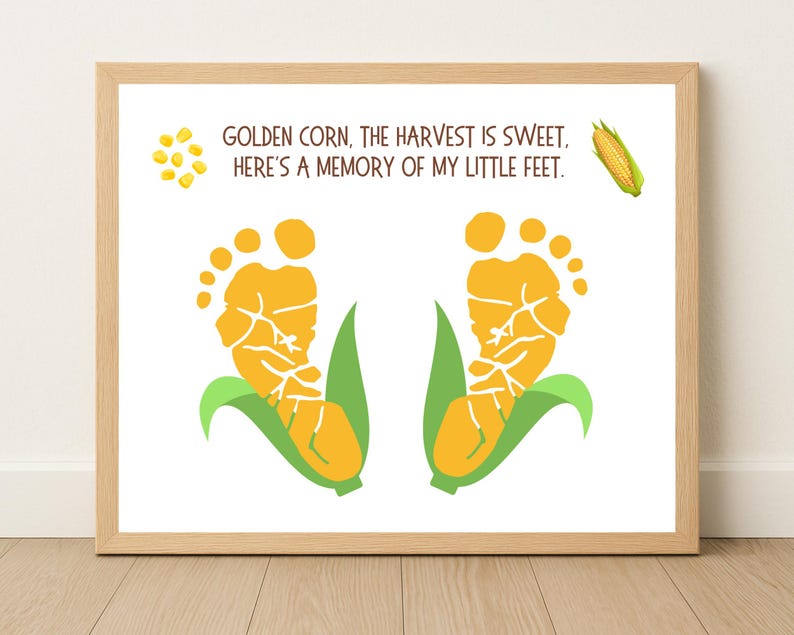 Fall Corn Footprint Craft, Harvest Handprint Art Poem Printable ...