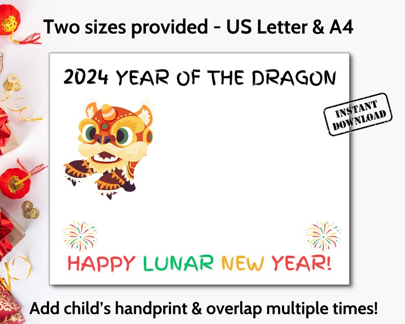 Lunar New Year Handprint Craft, 2024 Year of the Dragon DIY Art Project ...