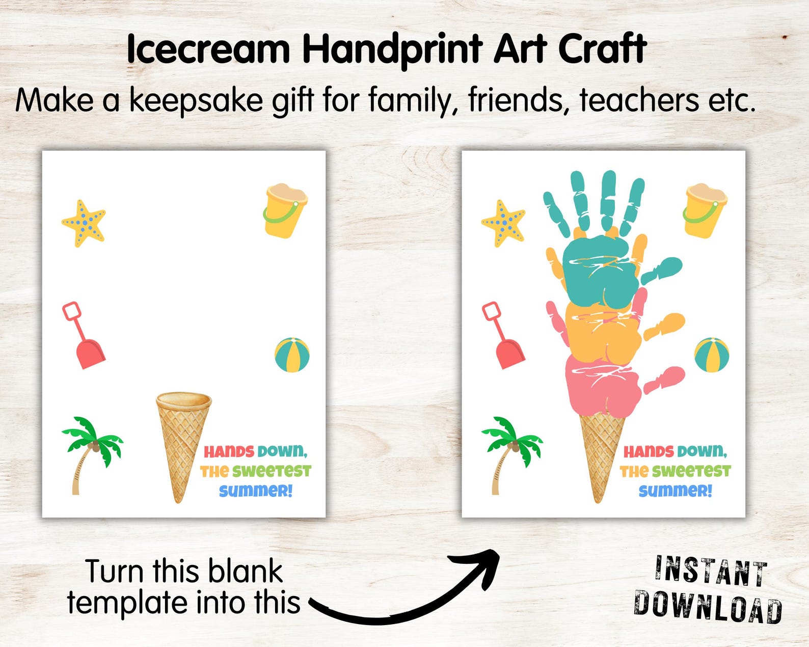 Summer Handprint Craft Art, Ice Cream Cone Kid's Art, Keepsake Family ...