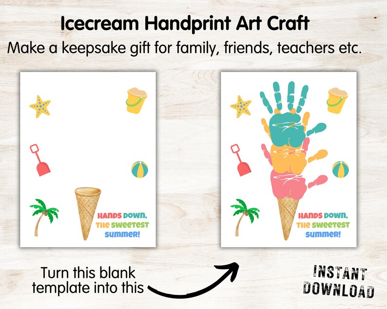 Summer Handprint Craft Art, Ice Cream Cone Kid's Art, Keepsake Family ...