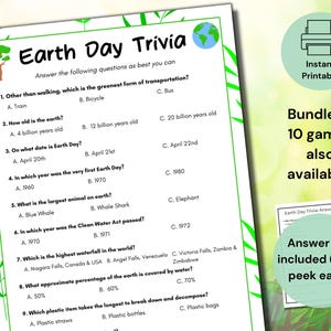 Earth Day Trivia Printable, Happy Earth Day Quiz Activity ...