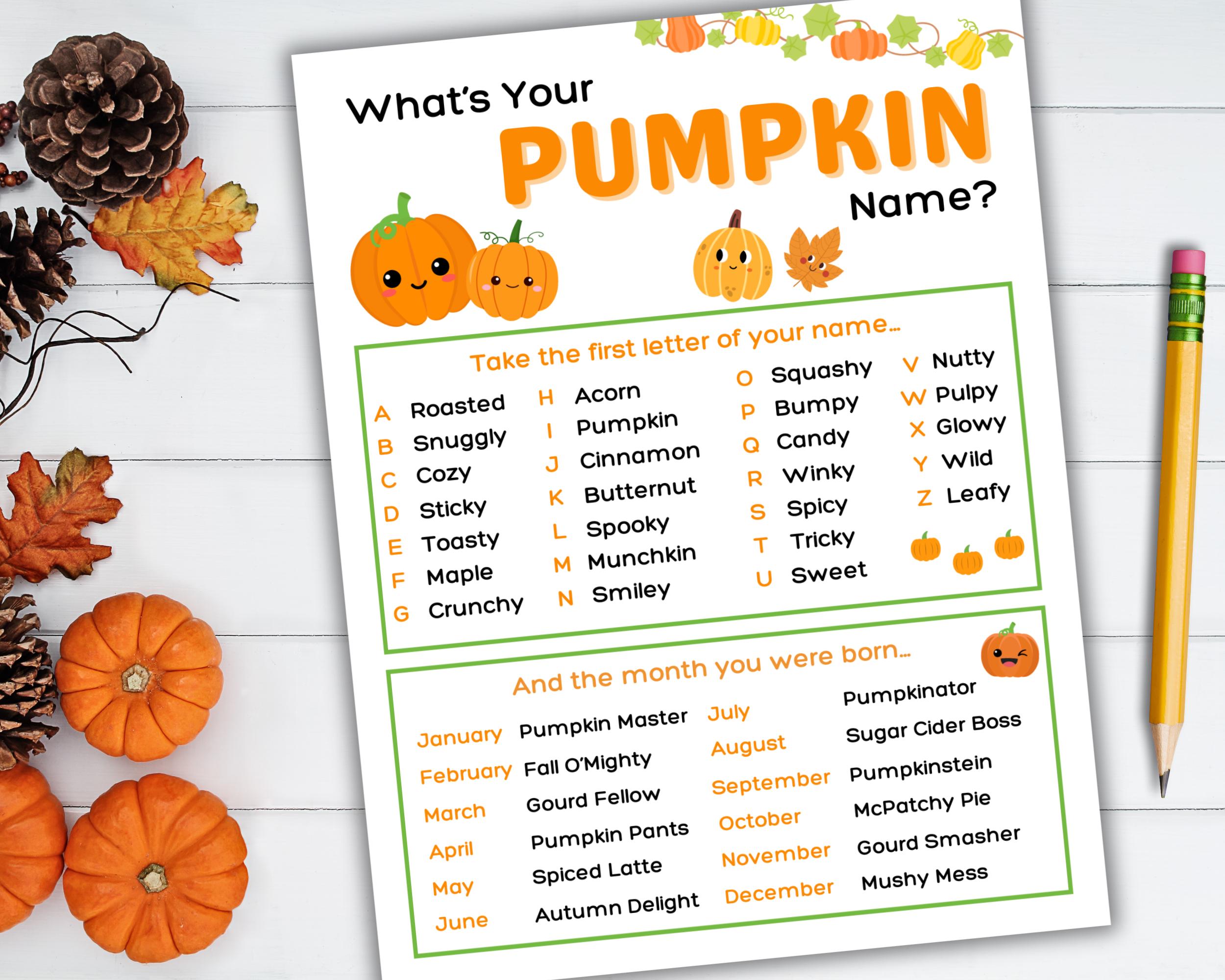 Pumpkin Name Game Printable, What's Your Pumpkin Name, Name Generator ...