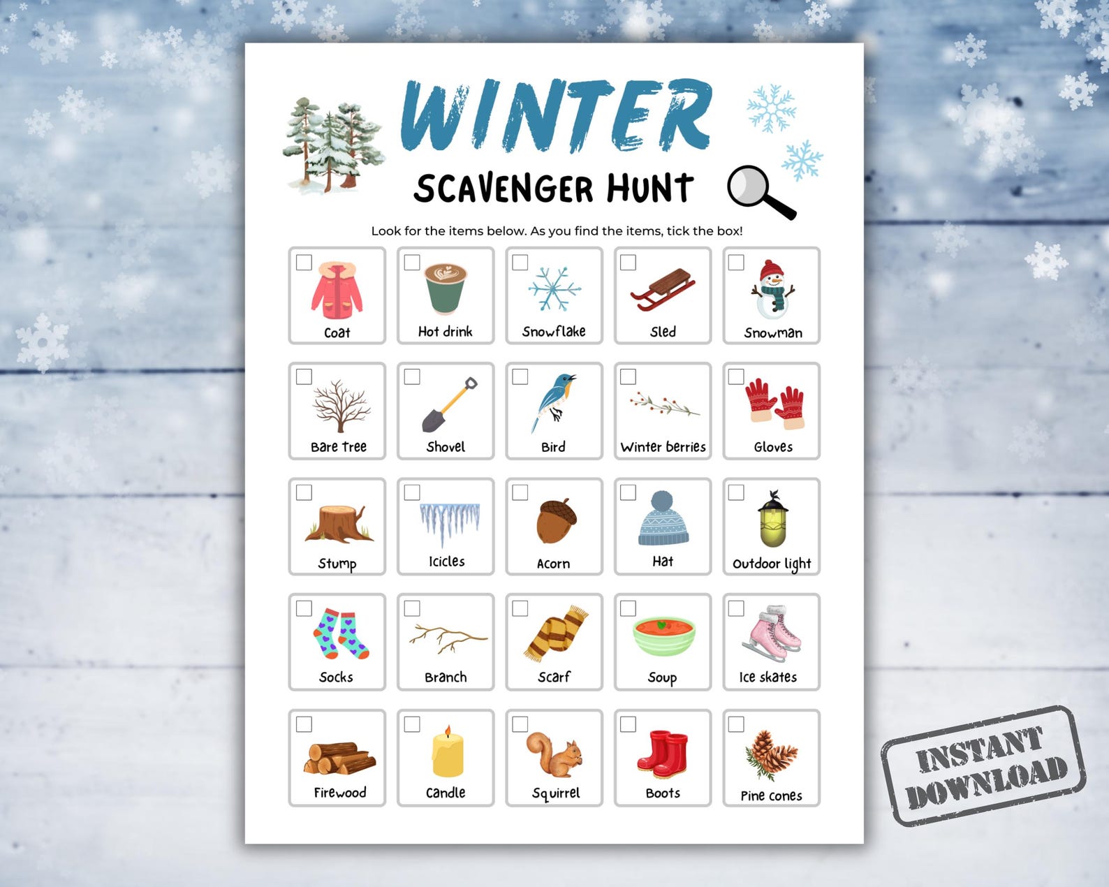 Winter Scavenger Hunt, Kids Winter Games Printable, Outdoor Treasure ...